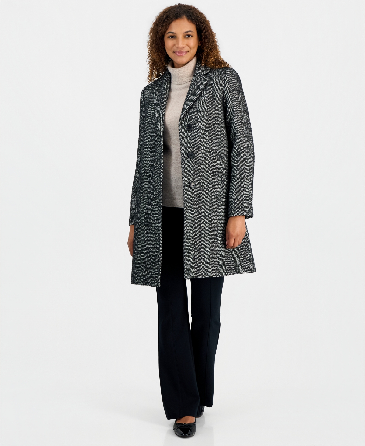 Click here for Calvin Klein Womens Single-Breasted Herringbone Wa... prices