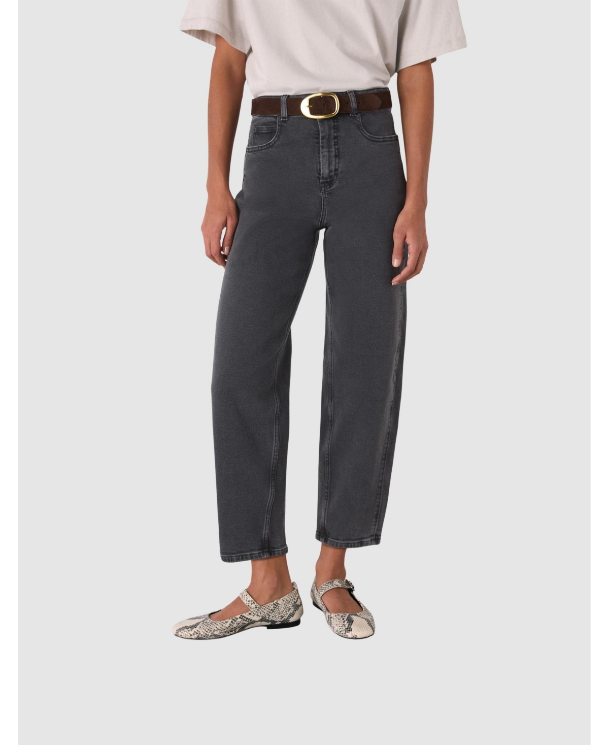 Click here for Whistles Womens Stretch Barrel Leg Jeans - Grey prices