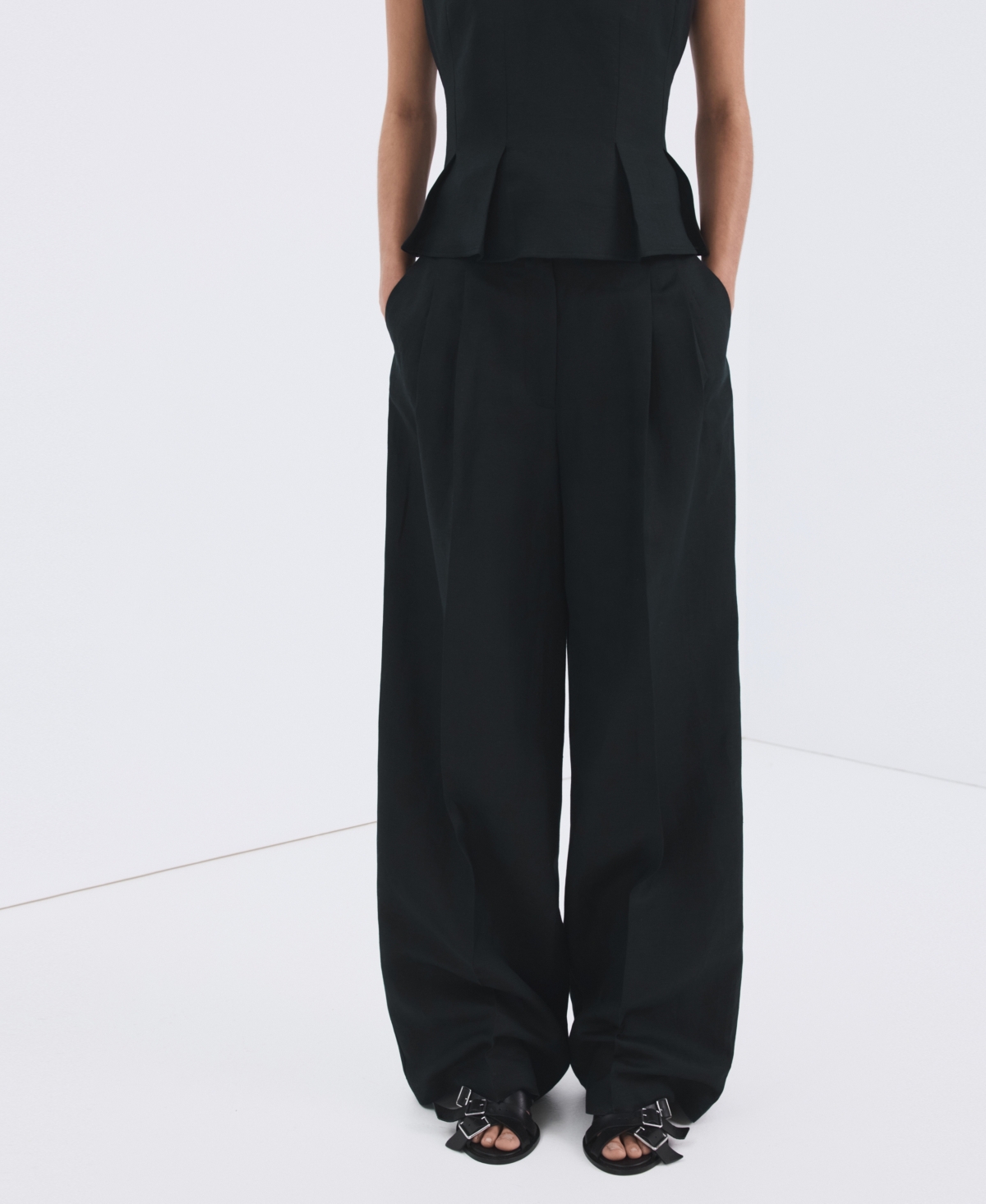 Click here for Mango Womens Straight-Fit Pleated Linen Pants - Na... prices