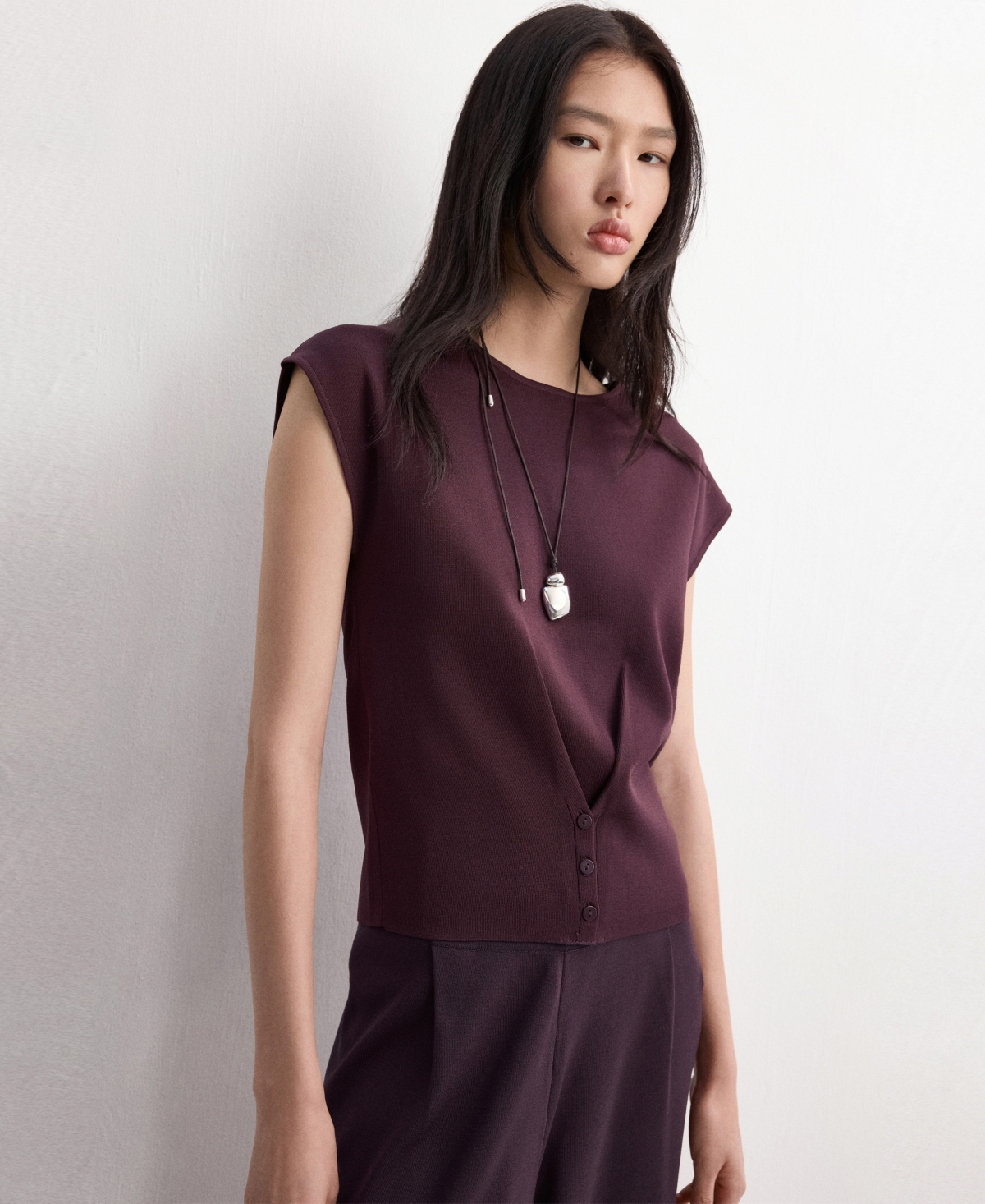 Click here for Mango Womens Buttoned Knit Top - Burgundy prices