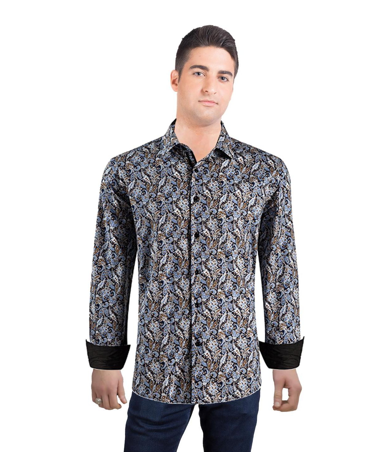 Click here for Elie Balleh Mens Slim Fit Paisley Sport Button-Dow... prices