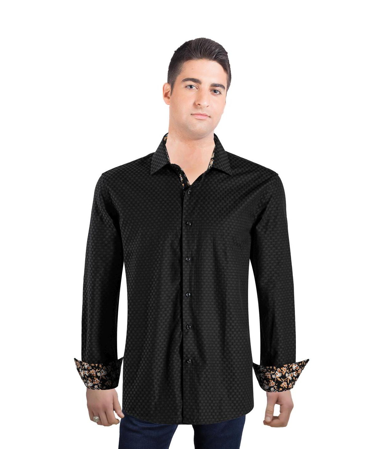 Click here for Elie Balleh Mens Slim Fit Jacquard Dot Button-Down... prices