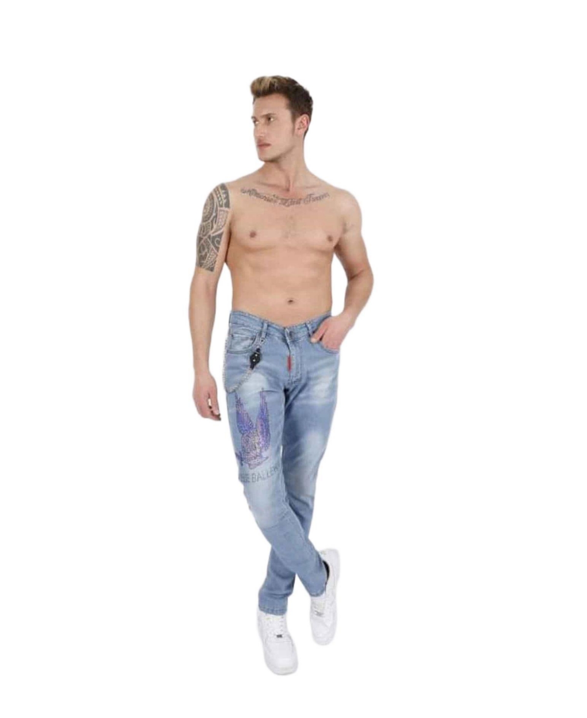 Click here for Elie Balleh Mens rhinestone skull slim fit jeans f... prices