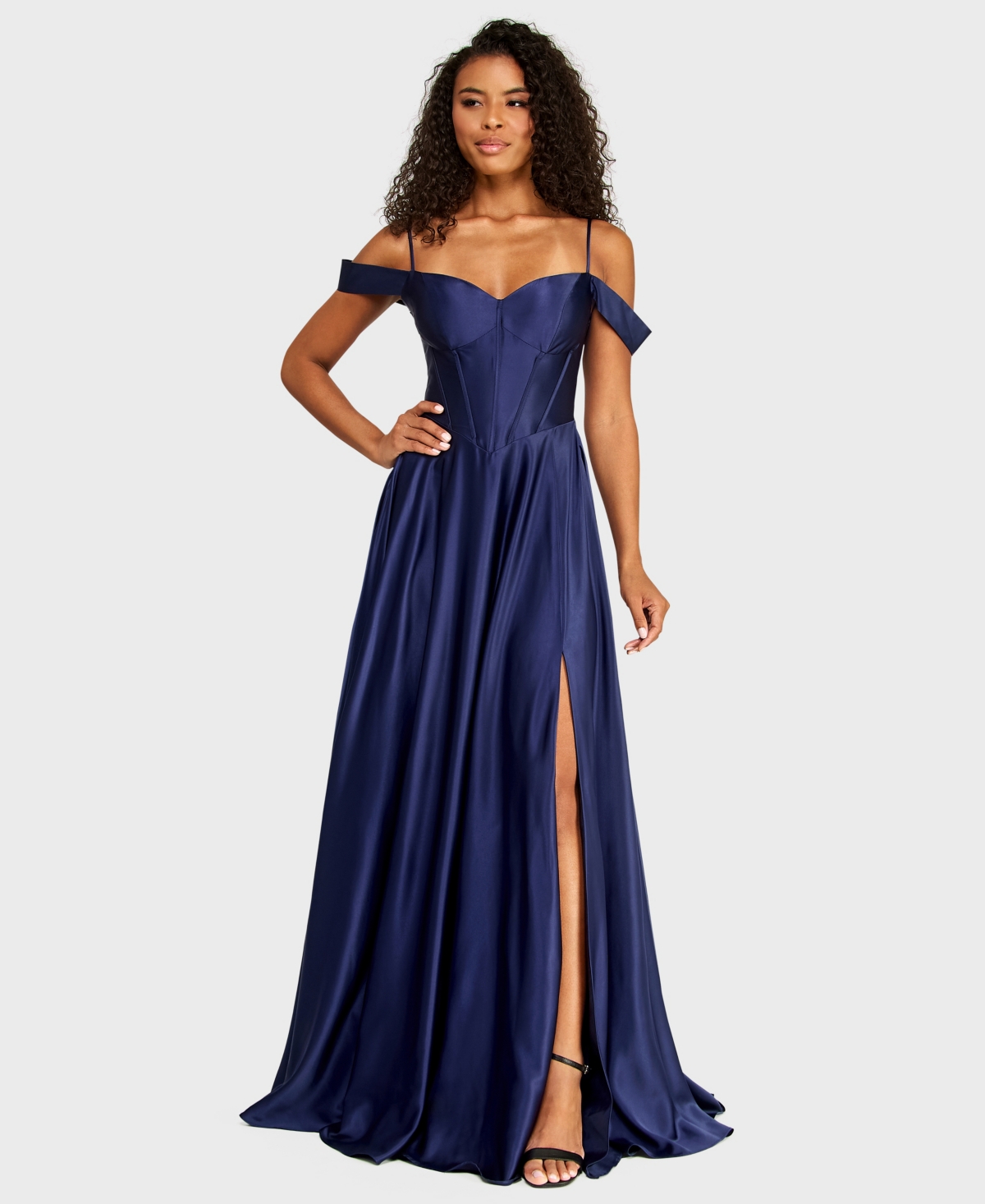Click here for B Darlin Juniors Off-The-Shoulder Charmeuse Dress... prices