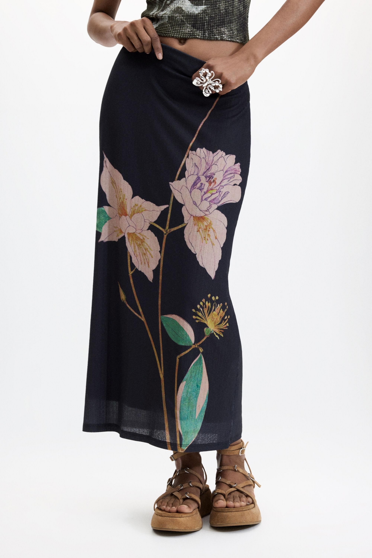 Click here for Desigual Womens Long printed skirt - Black prices