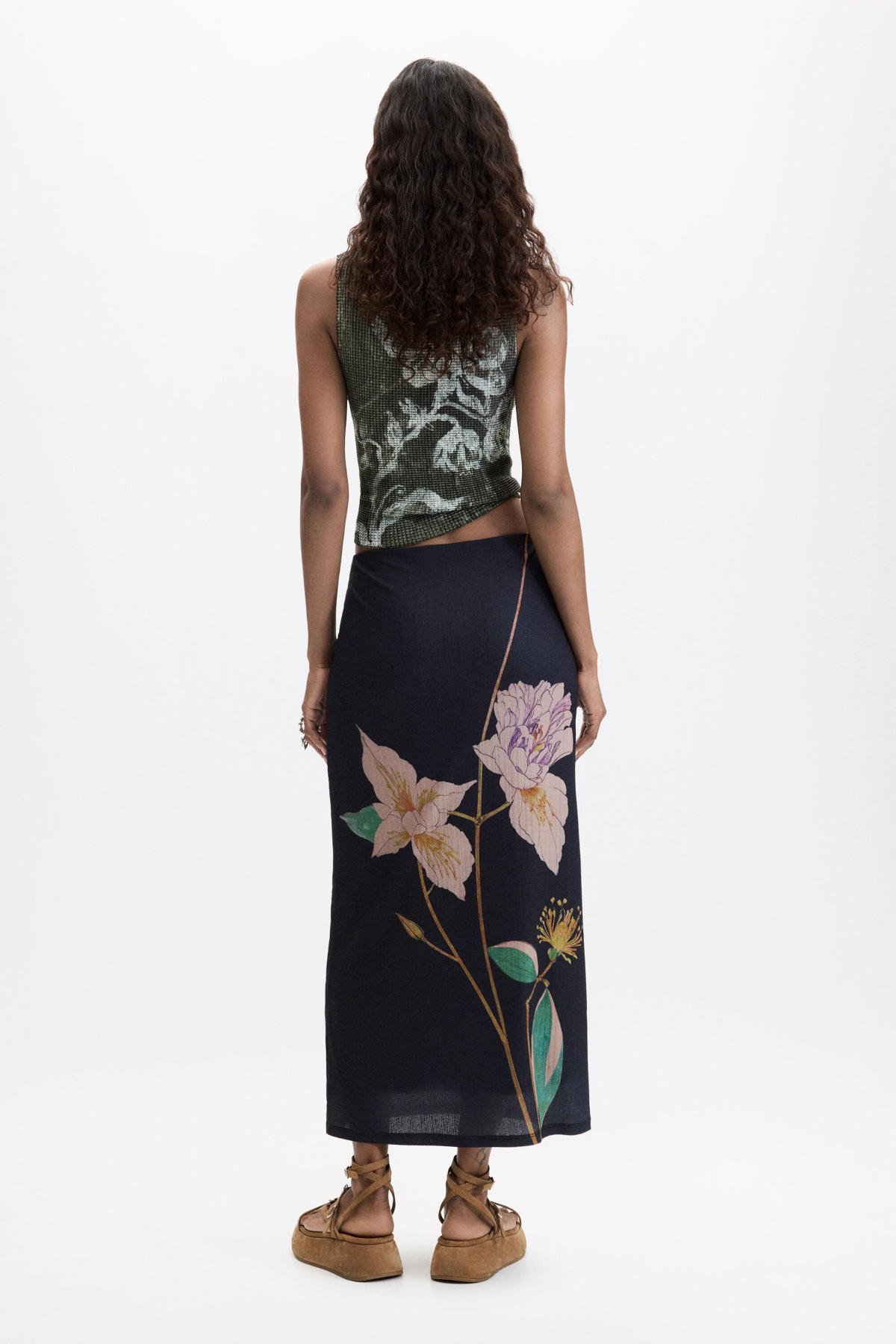 Click here for Desigual Womens Long printed skirt - Black prices