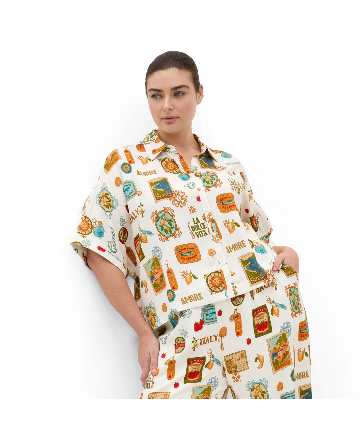 Click here for City Chic Womens Amore Print Shirt - Creme la dolc... prices