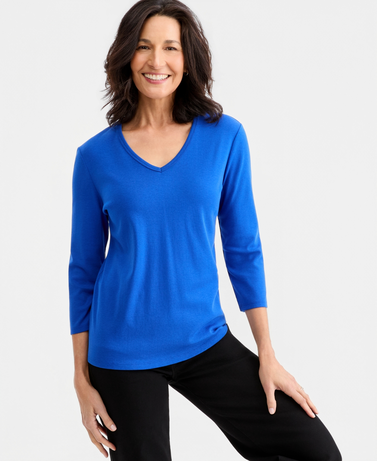 Click here for Style & Co Petite V-Neck 3/4-Sleeve T-Shirt  Creat... prices