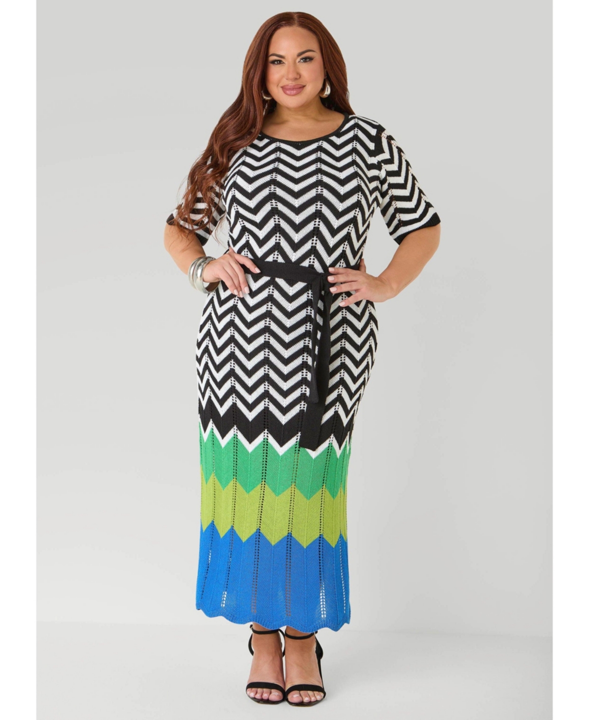 Click here for Ashley Stewart Womens Zig Zag Pointelle Maxi Dress... prices
