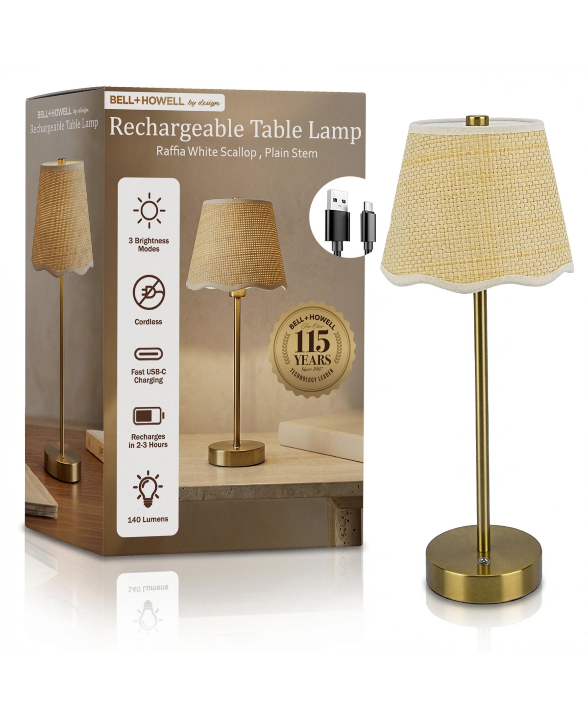 Click here for Bell + Howell Raffia Scallop Shade Plain Stem Rech... prices