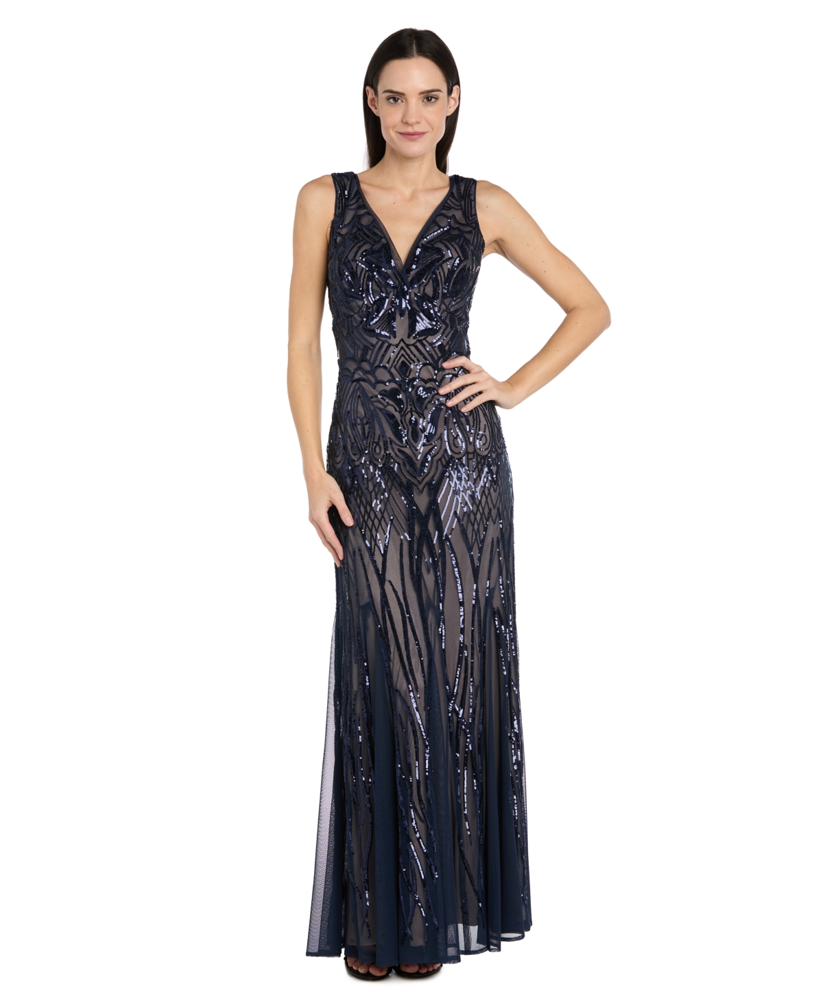 Click here for R & M Richards Womens Sequined V-Neck Godet Gown -... prices