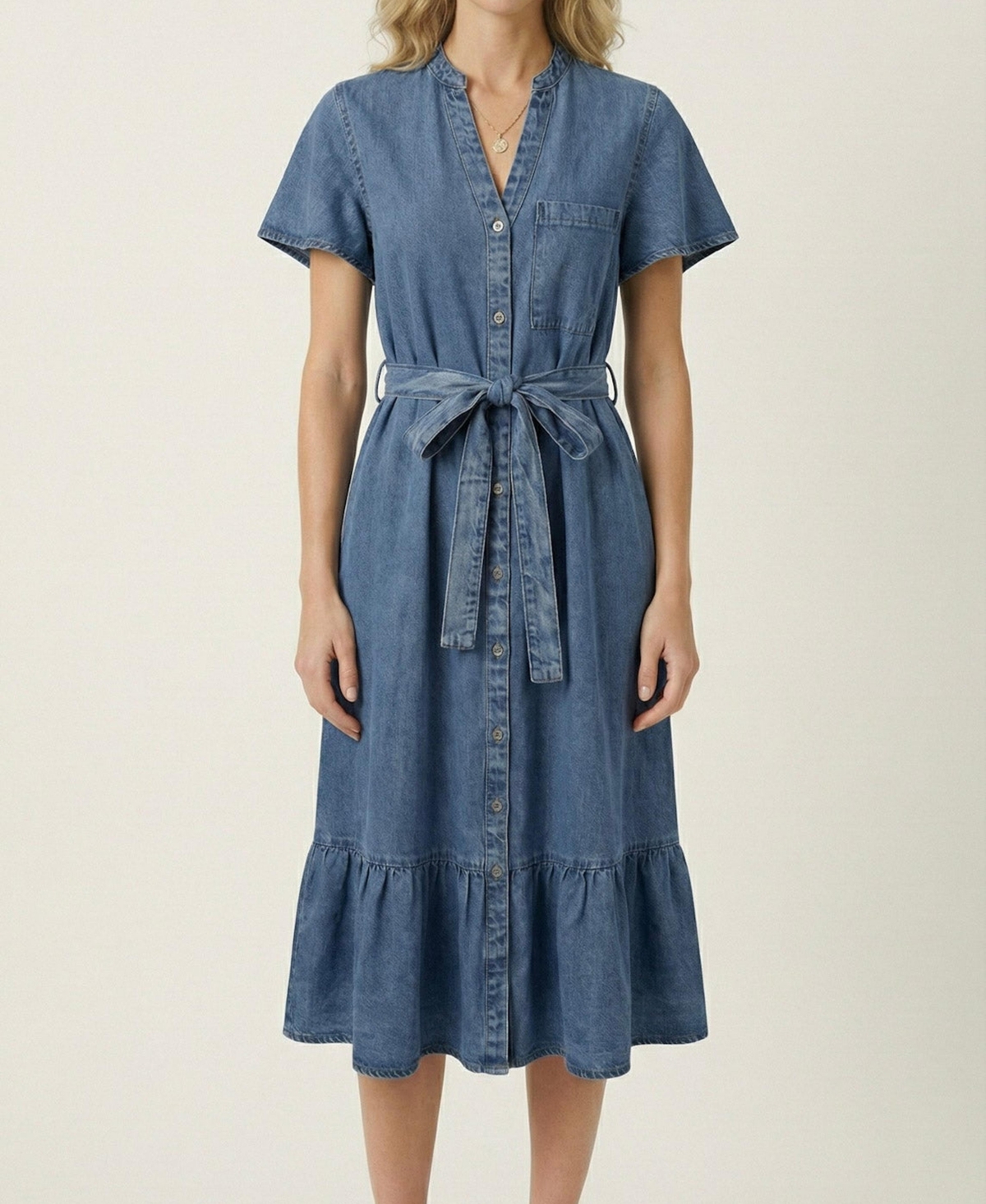 Click here for Modenaire Womens Belted Denim Midi Shirt Dress - M... prices