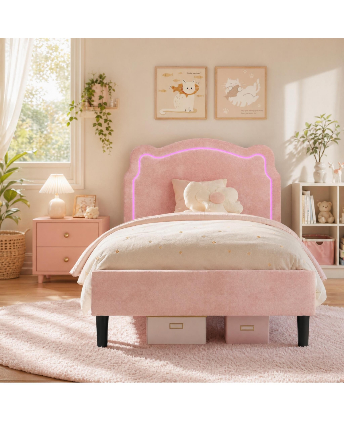 Click here for homfan Kids Upholstered Platform Bed with Bear-Sha... prices