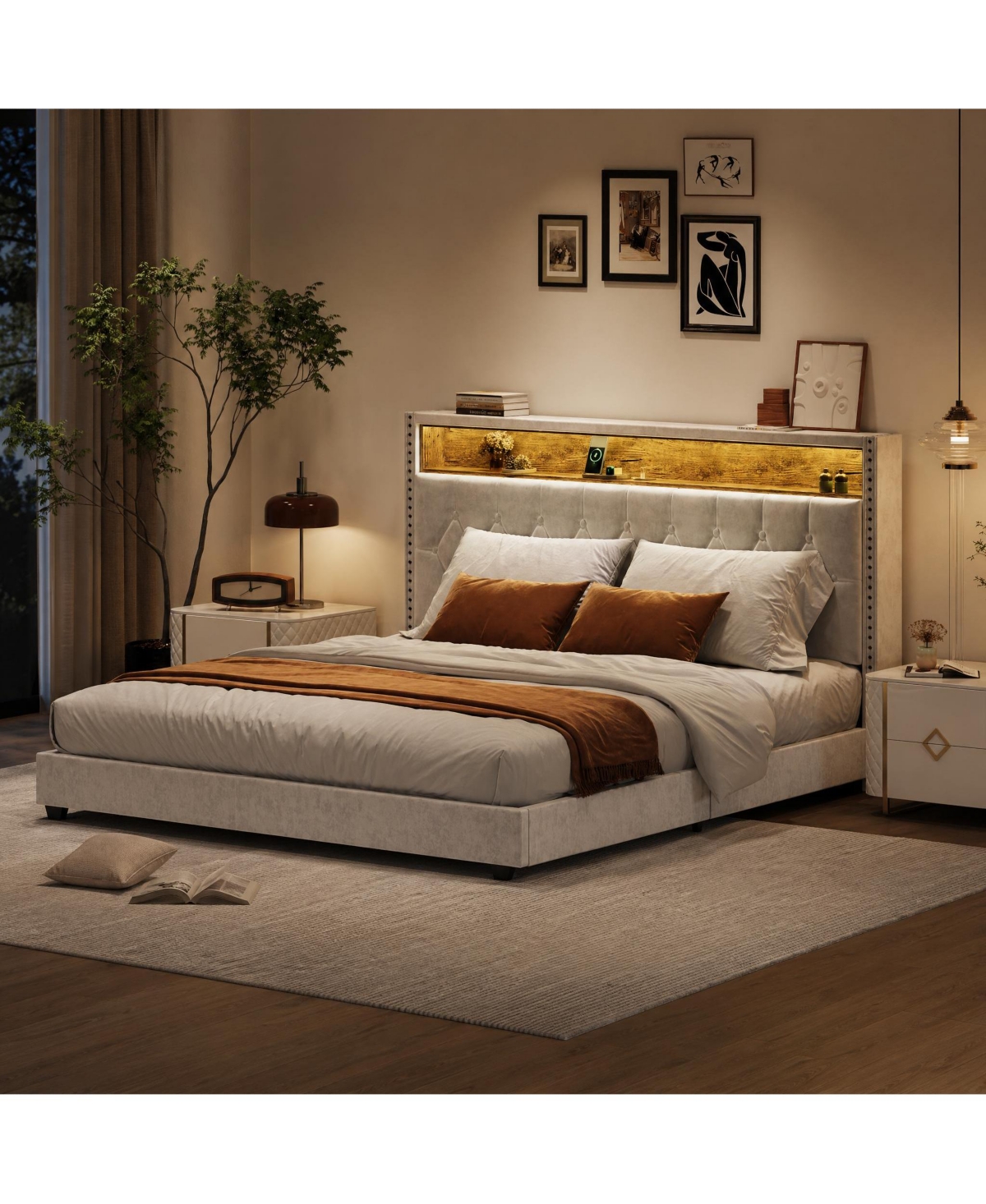 Click here for homfan Upholstered Wingback Platform Bed with App-... prices