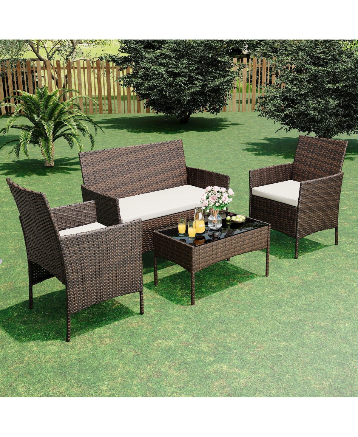 Click here for homfan Patio Furniture Set 4 Piece Outdoor Convers... prices