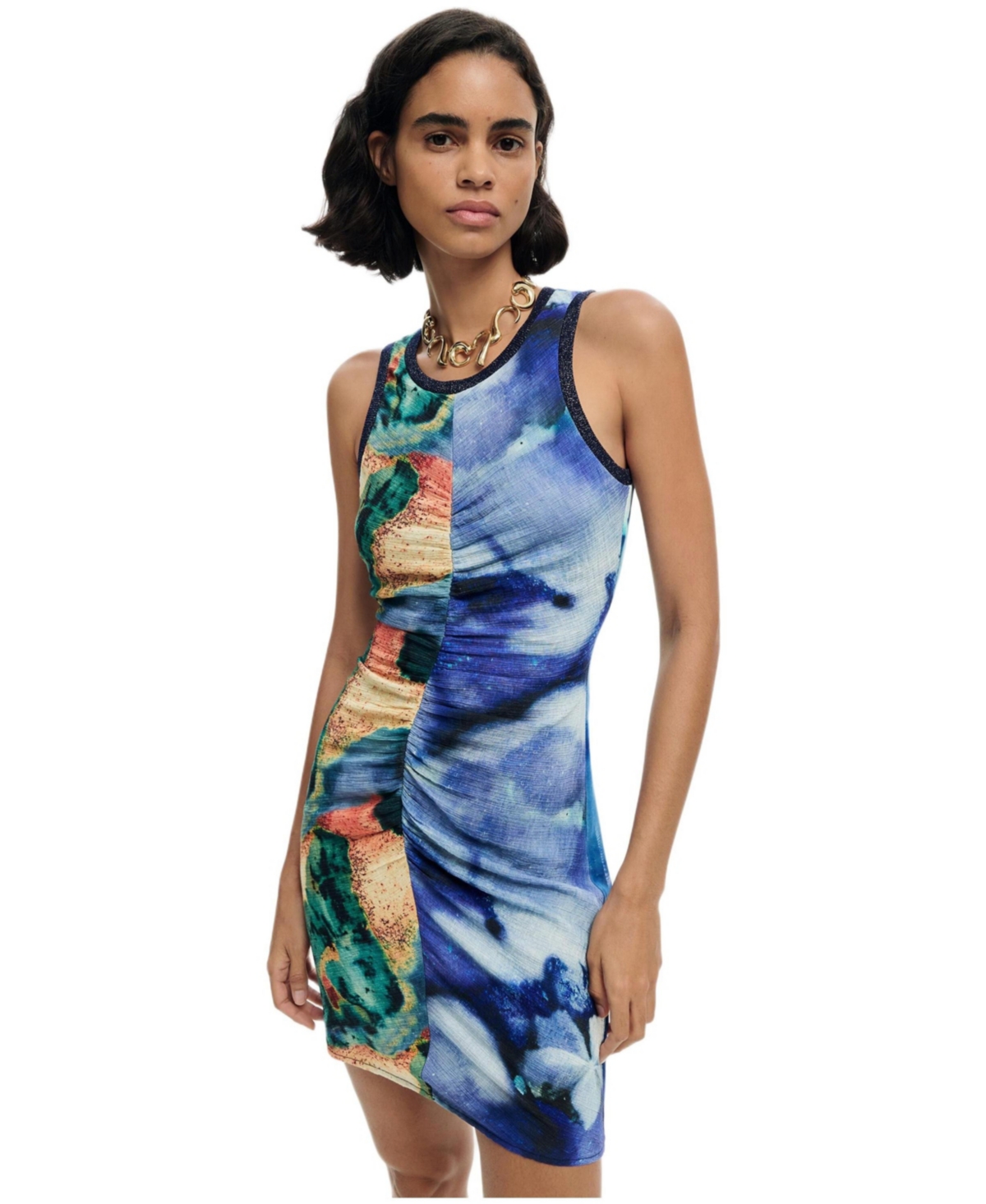 Click here for Desigual Womens Short printed strappy dress - Blue prices