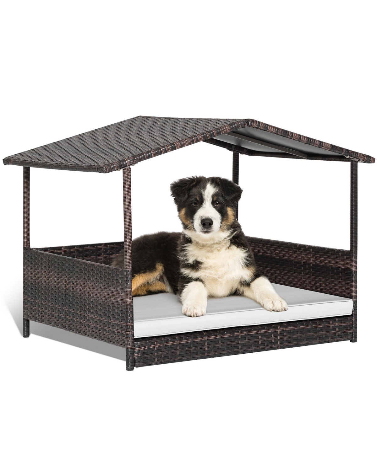 Click here for Gymax Wicker Dog House w/ Cushion Lounge Raised Ra... prices