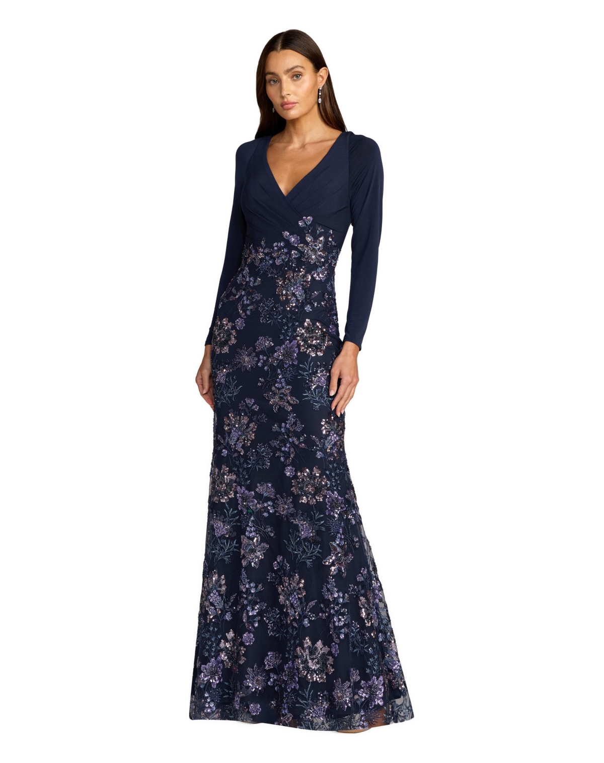 Click here for Mac Duggal Womens Floral Embroidered Jersey Long S... prices