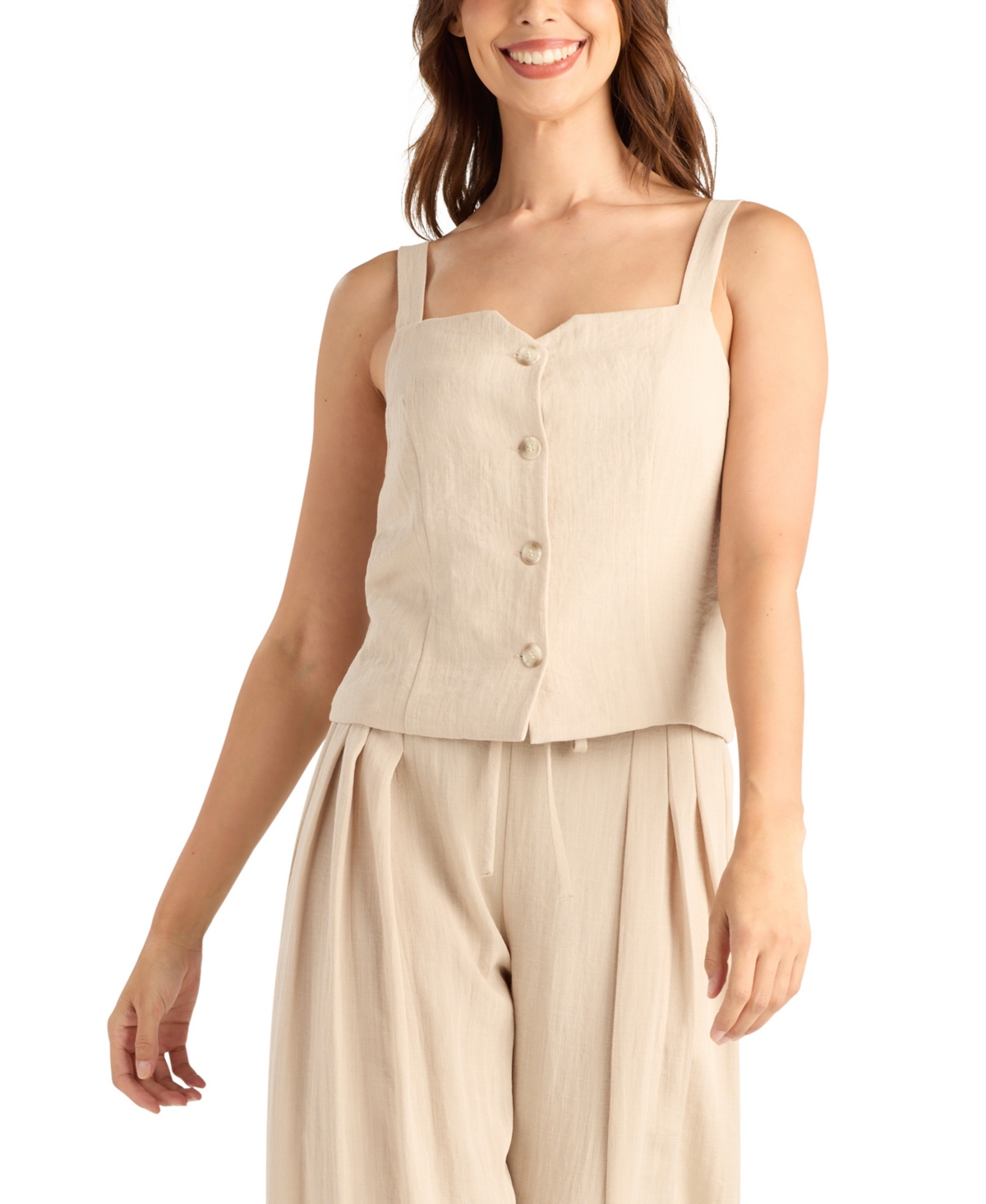Click here for Bcx Womens Gauze Square Neck Top - Sand prices