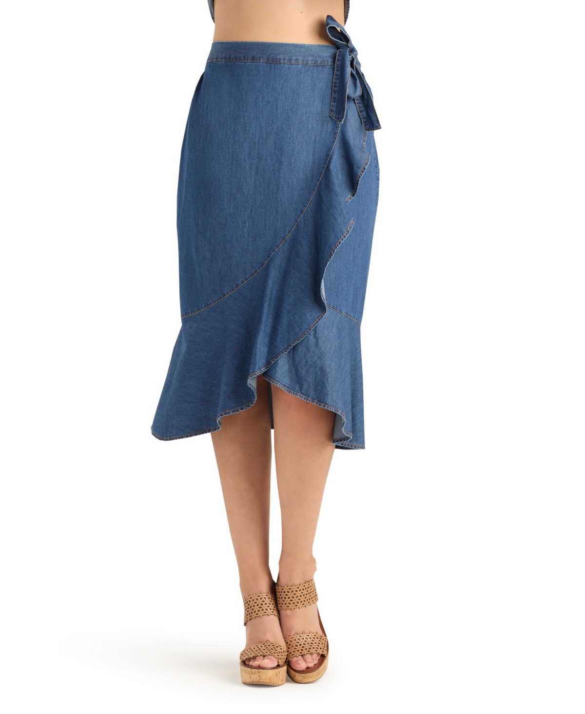 Click here for Bcx Womens Denim Tulip Ruffle Midi Skirt - Denim prices