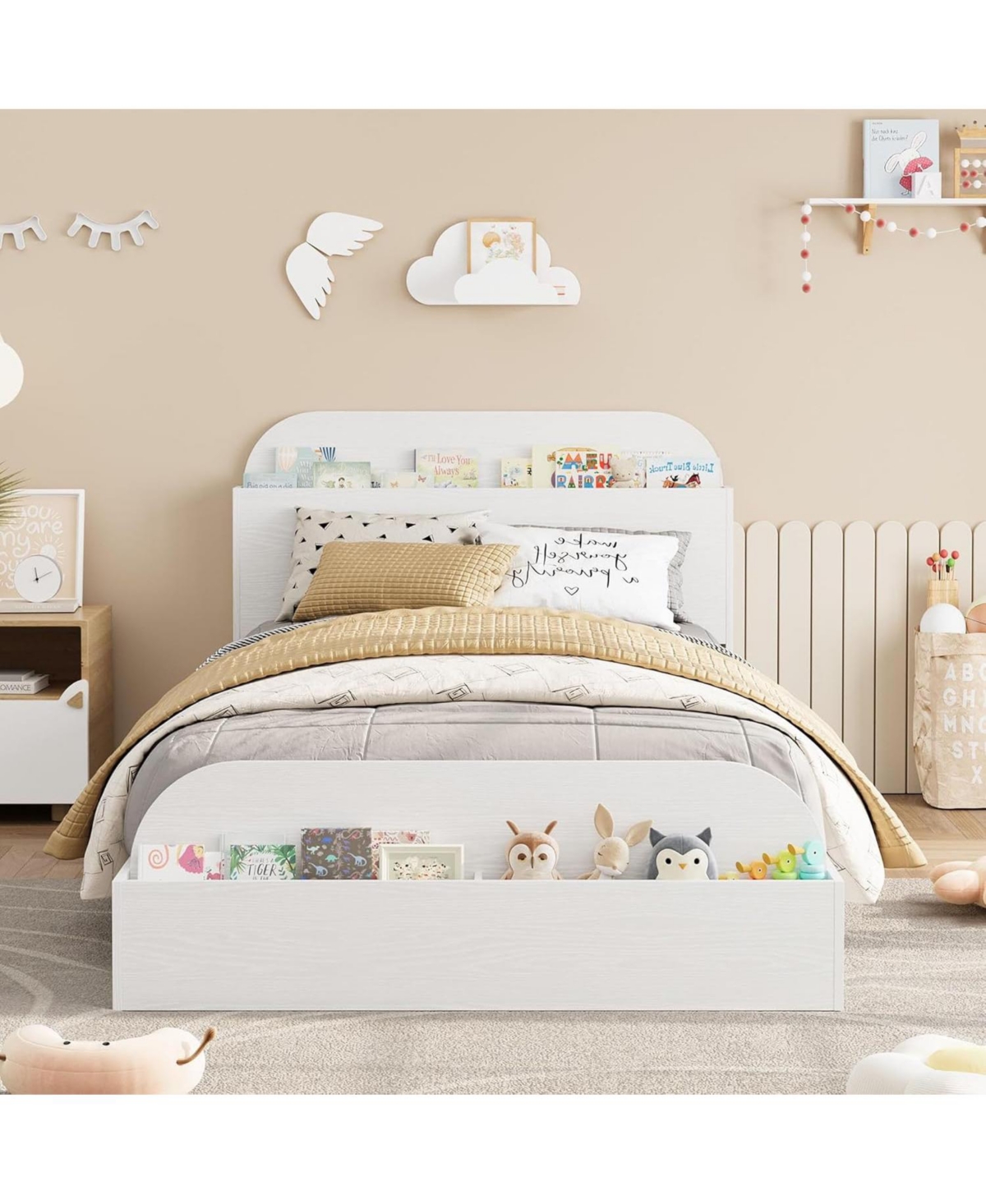 Click here for gaomon Wood Bed with Storage Headboard & Footboard... prices