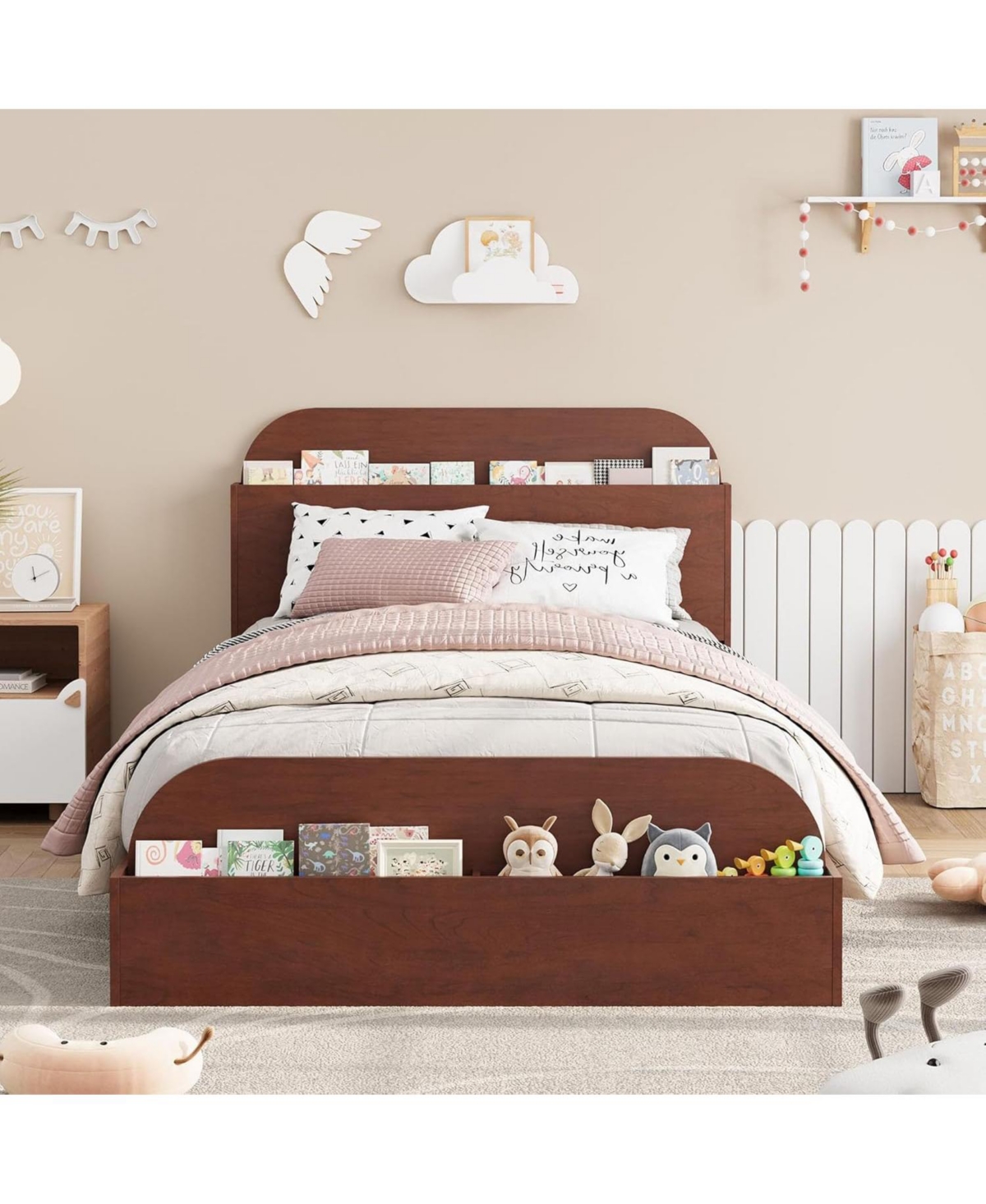 Click here for gaomon Twin Size Wood Bed with Storage Headboard &... prices