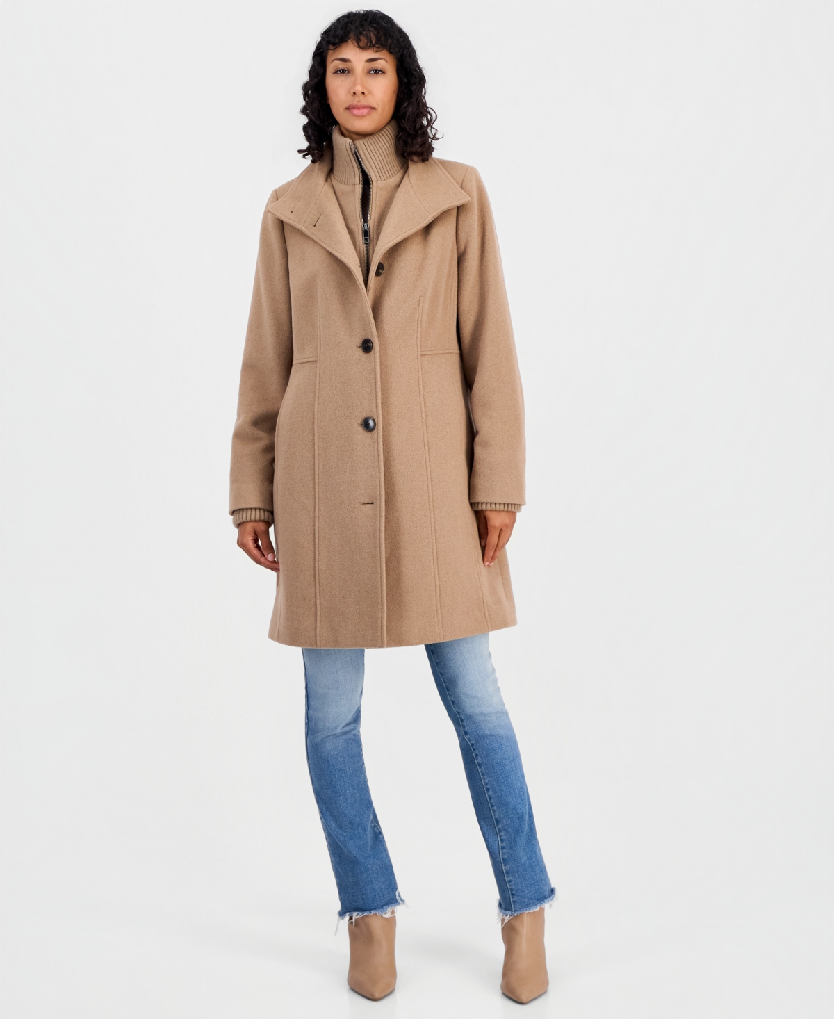 Click here for Calvin Klein Womens Knit Bibbed Walker Coat - Came... prices