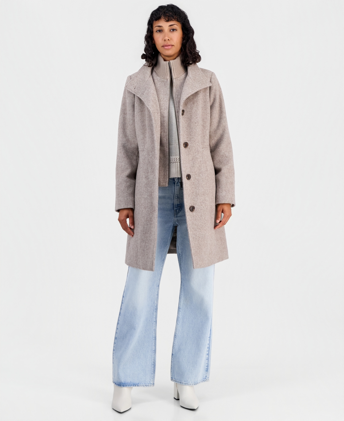 Click here for Calvin Klein Womens Knit Bibbed Walker Coat - Herr... prices