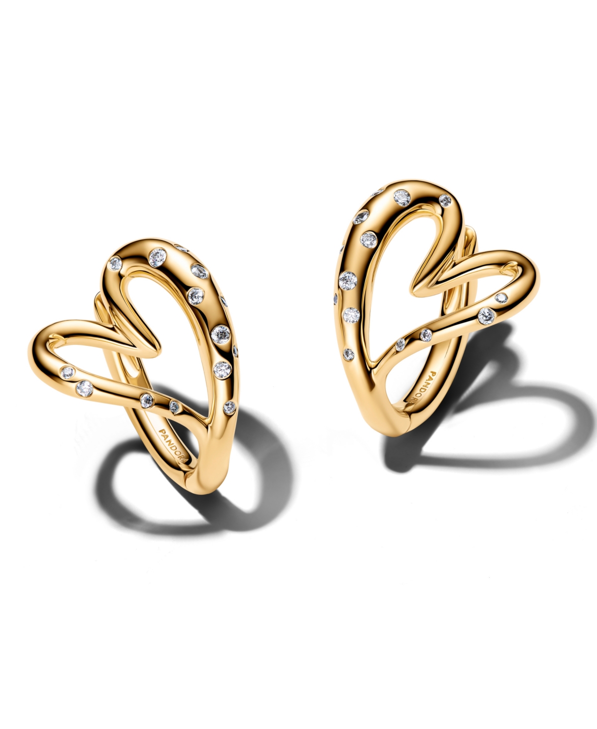 Click here for Pandora Stone-Set Heart Hoop Earrings - Gold Plate... prices