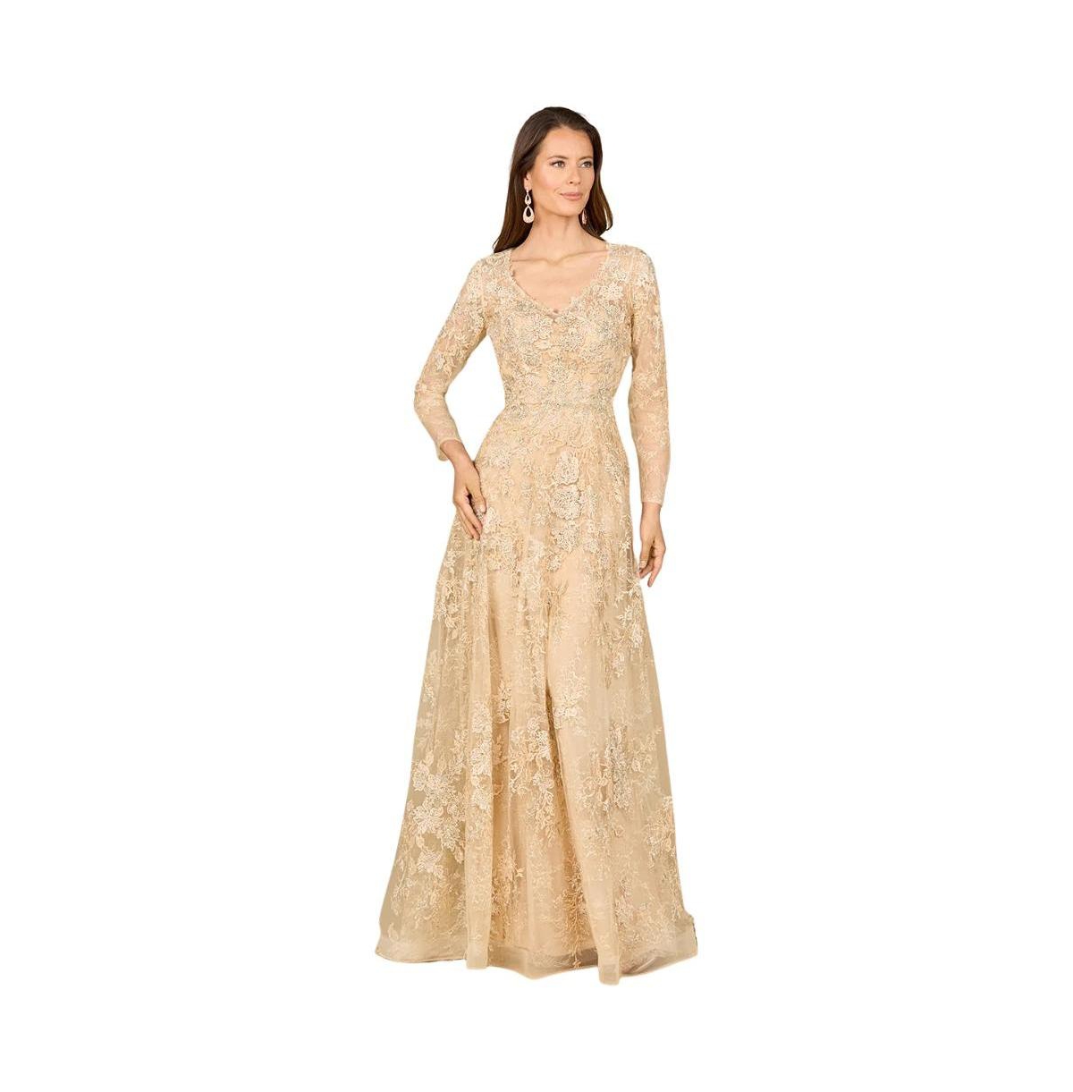 Click here for Lara Womens Lace Ballgown with Long Sleeves - Cham... prices