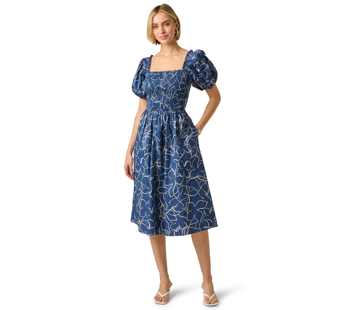 Click here for Adrianna Papell Womens Printed Smocked Midi Dress... prices