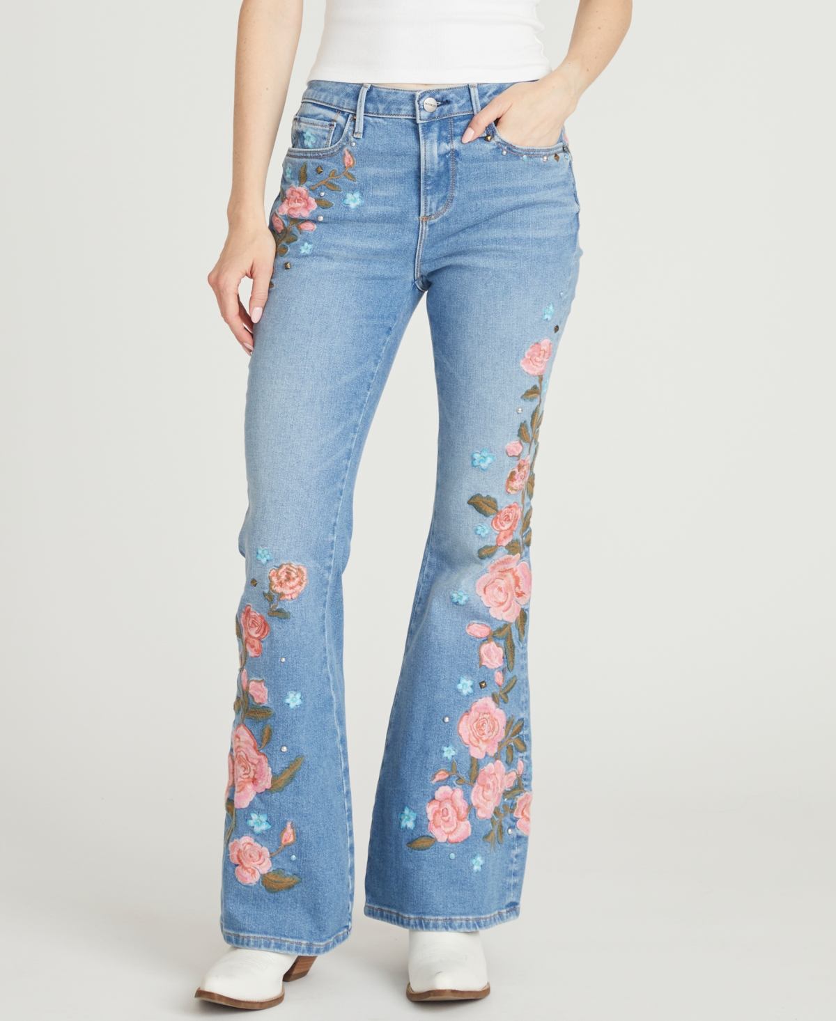 Click here for Driftwood Womens Farrah Flare Floral Embroidered J... prices