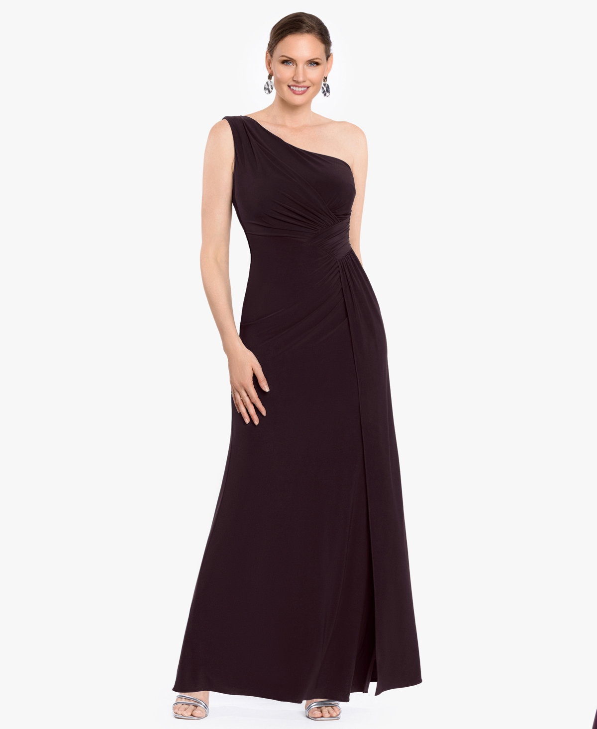 Click here for Betsy & Adam Womens One-Shoulder Ruched Draped Dre... prices