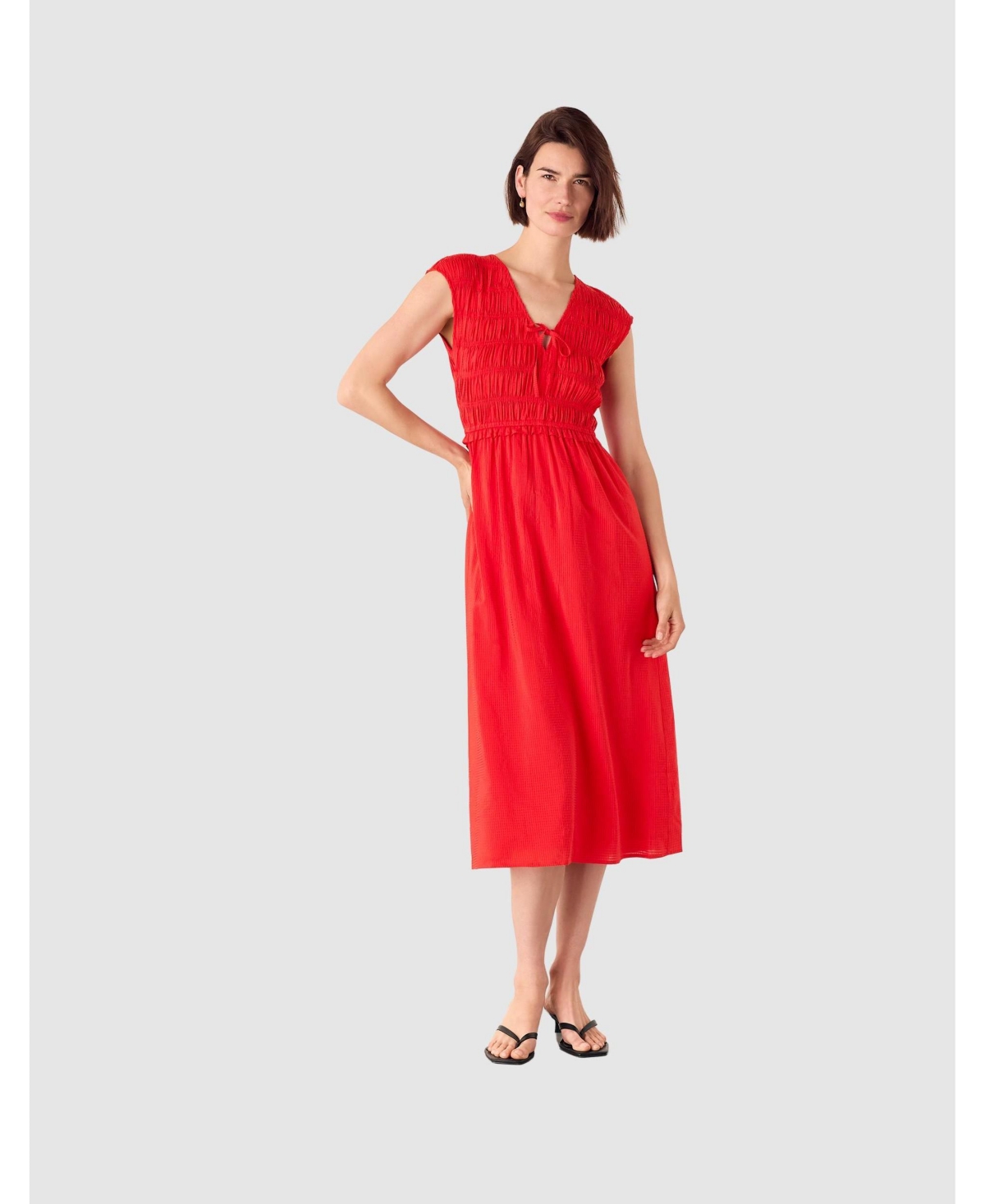 Click here for Whistles Womens Shirred Bodice V-Neck Midi Dress -... prices