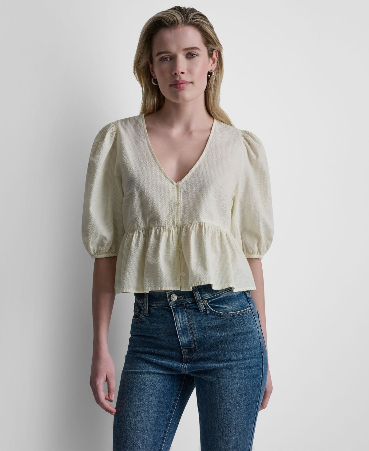 Click here for Dkny Jeans Womens V-Neck Button-Front Shirt - Past... prices