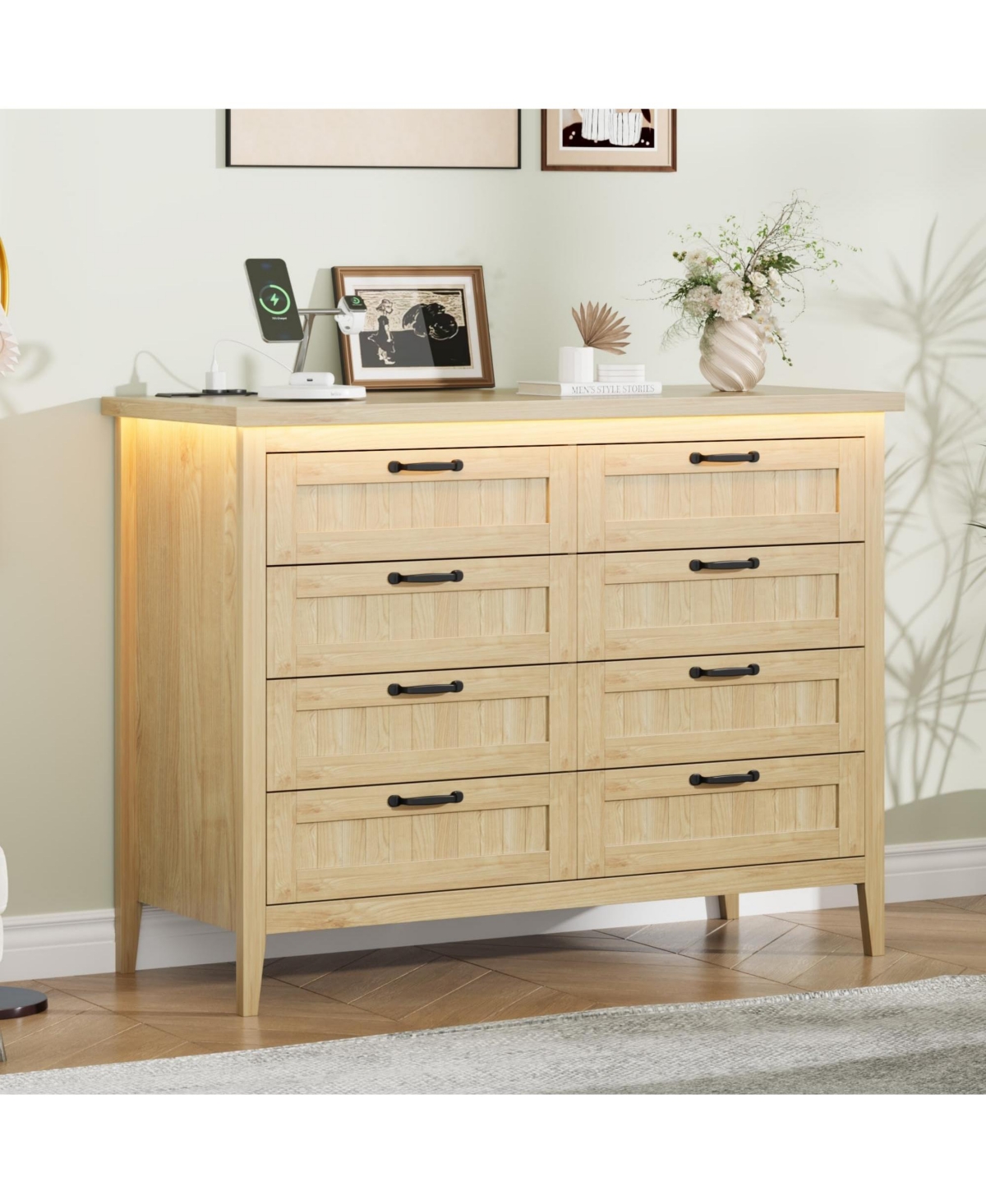 Click here for homfan Led Dresser with Power Outlet  Drawers  Eng... prices