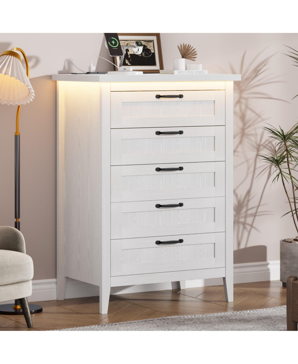 Click here for homfan Led Dresser with Power Outlet  Drawers  Eng... prices