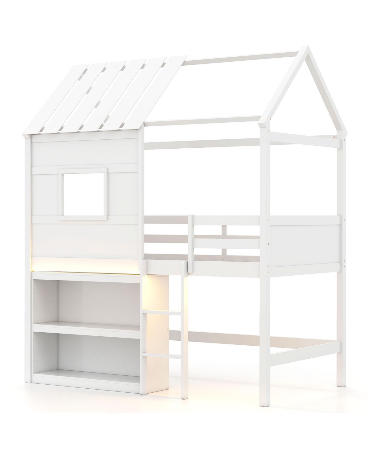 Click here for Gymax Twin Size Loft Bed w/ Led Lights and Roof Wi... prices