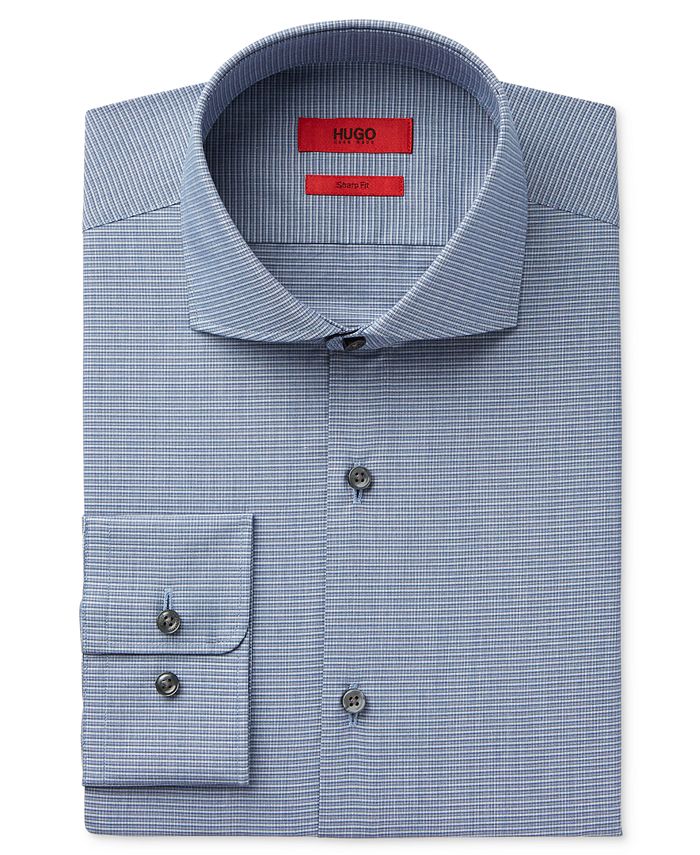Hugo Boss HUGO Men's Fitted Navy Micro-Check Dress Shirt - Macy's