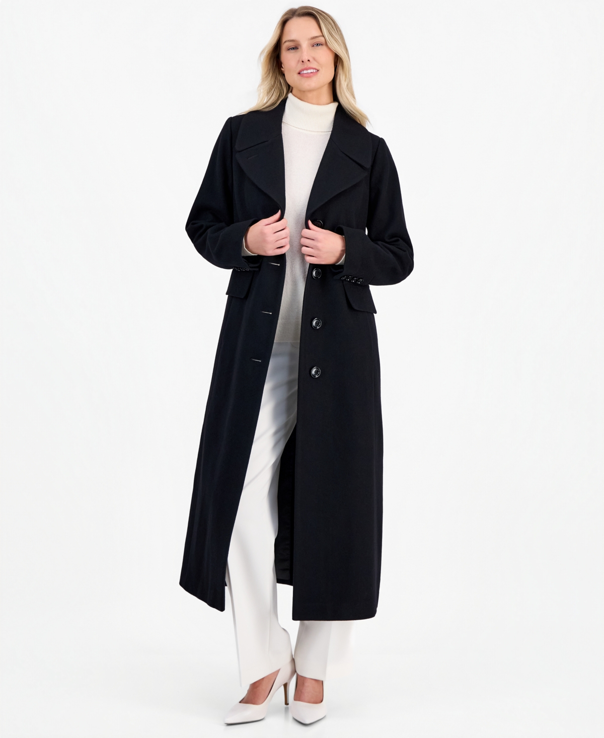 Click here for Anne Klein Womens Single-Breasted Maxi Coat - BLAC... prices