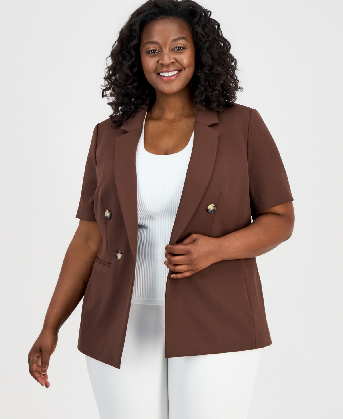 Click here for Anne Klein Plus Size Short-Sleeve Open-Front Blaze... prices