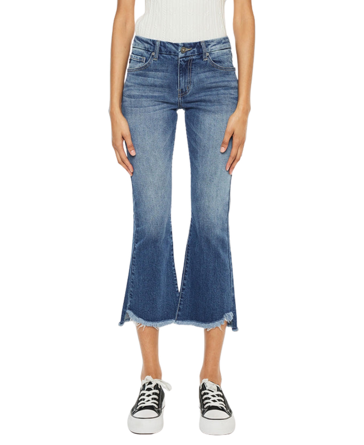 Click here for KanCan Womens Aida Mid Rise Cropped Flare Jeans -... prices