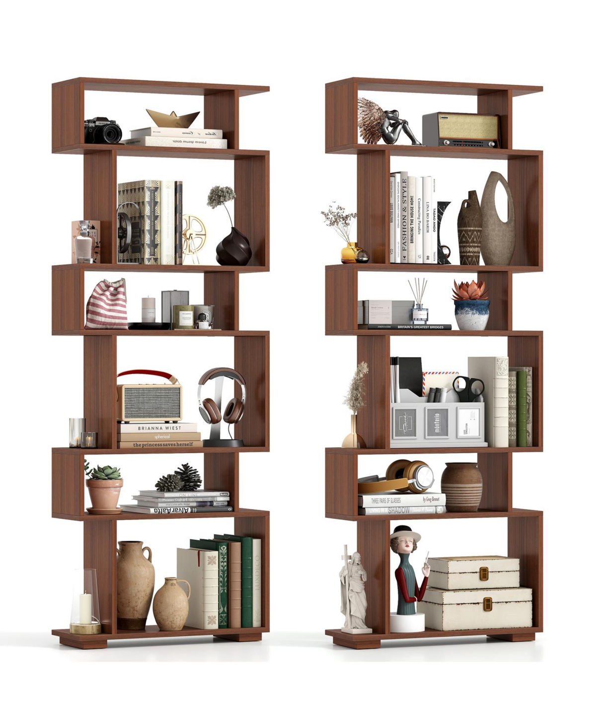 Click here for Gymax 2 Piece 6 Tier Bookshelf Geometric Bookcase... prices