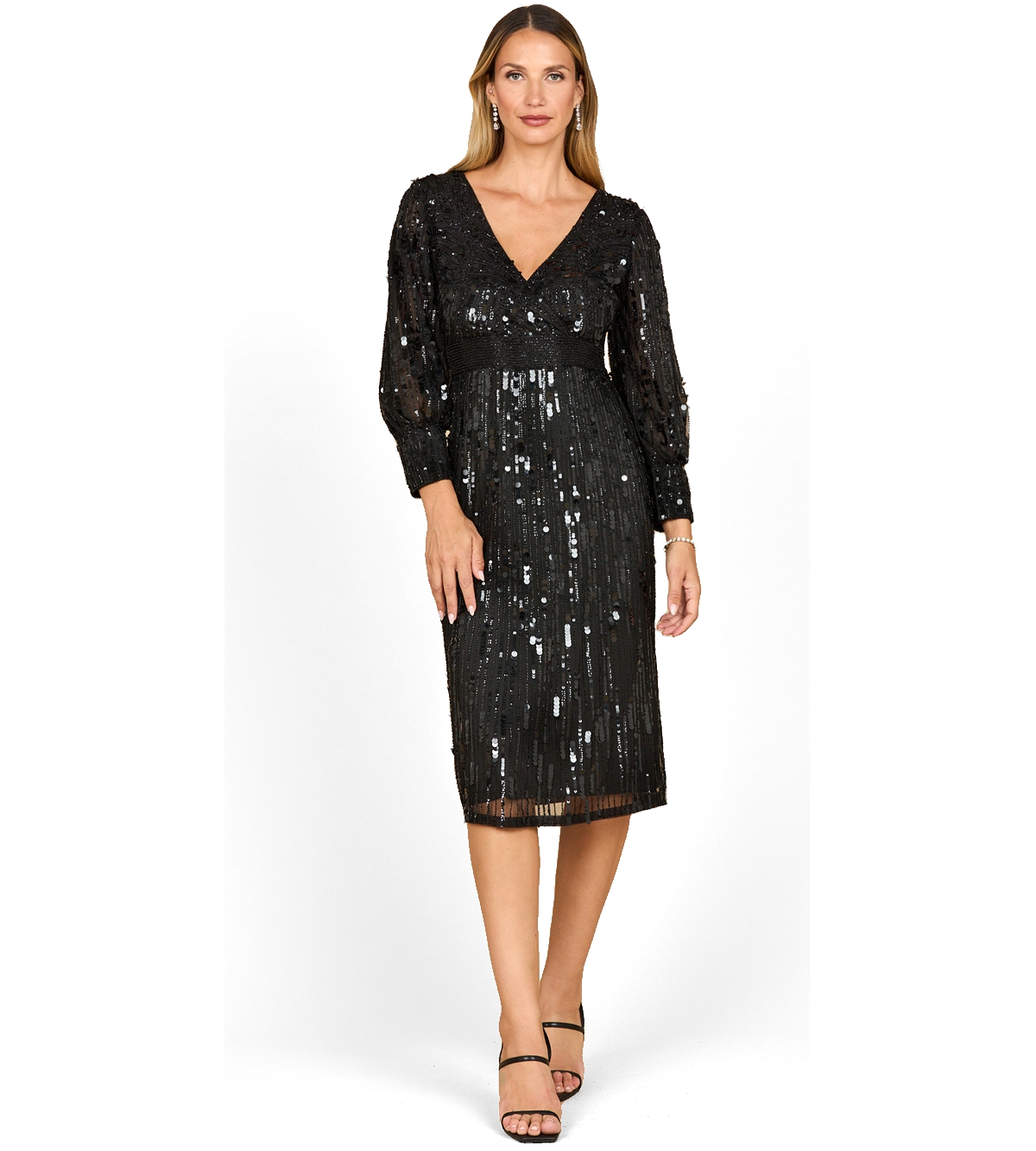 Click here for Lara Womens Beaded A-line Midi Dress with Long Sle... prices