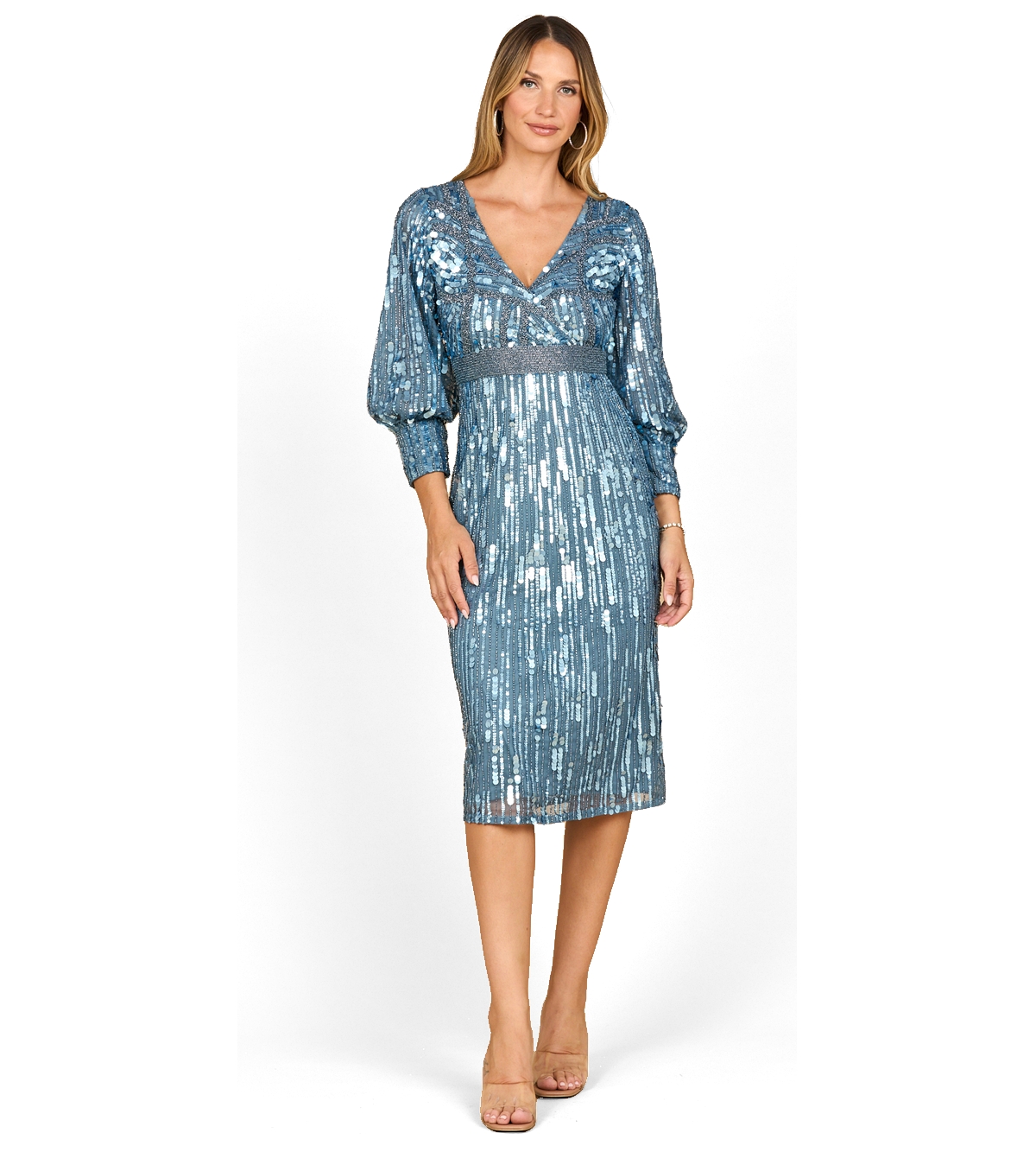 Click here for Lara Womens Beaded A-line Midi Dress with Long Sle... prices