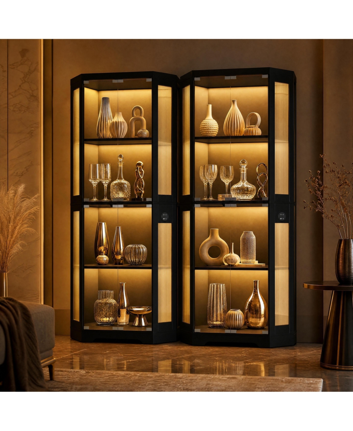 Click here for homfan Set of 2 Hexagonal Corner Glass Display Cab... prices
