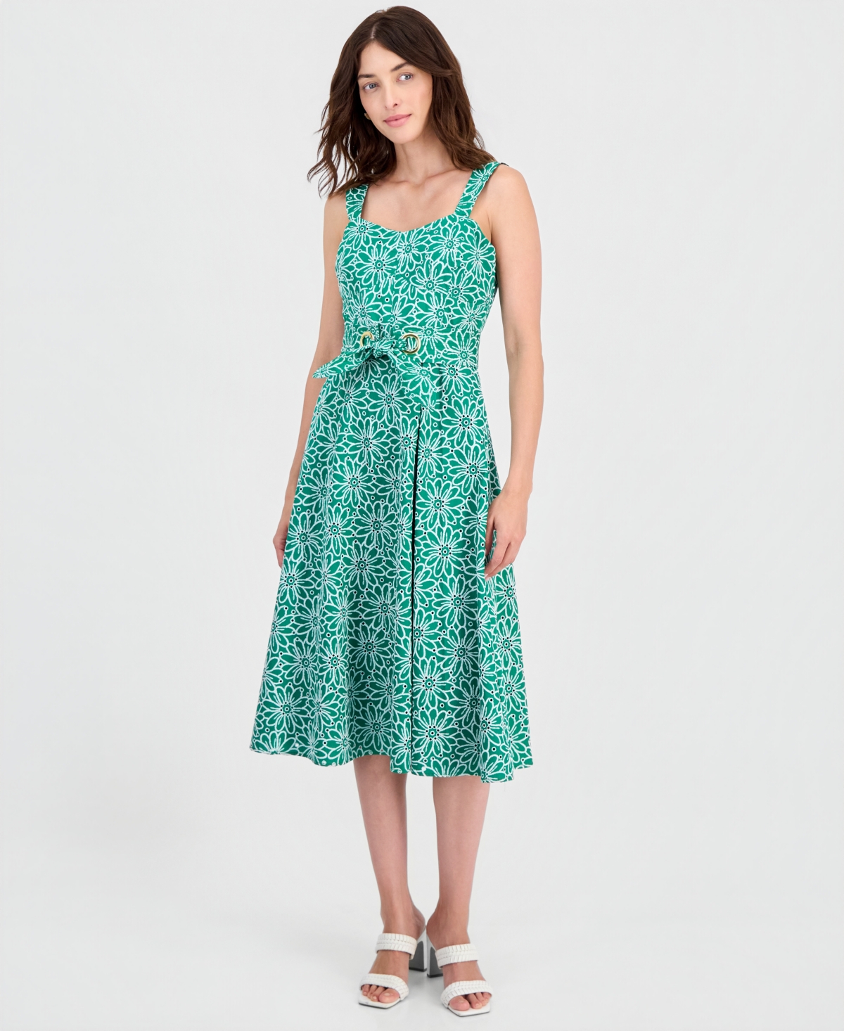 Click here for Tahhari Asl Womens Cotton Eyelet Belted Midi Dress... prices