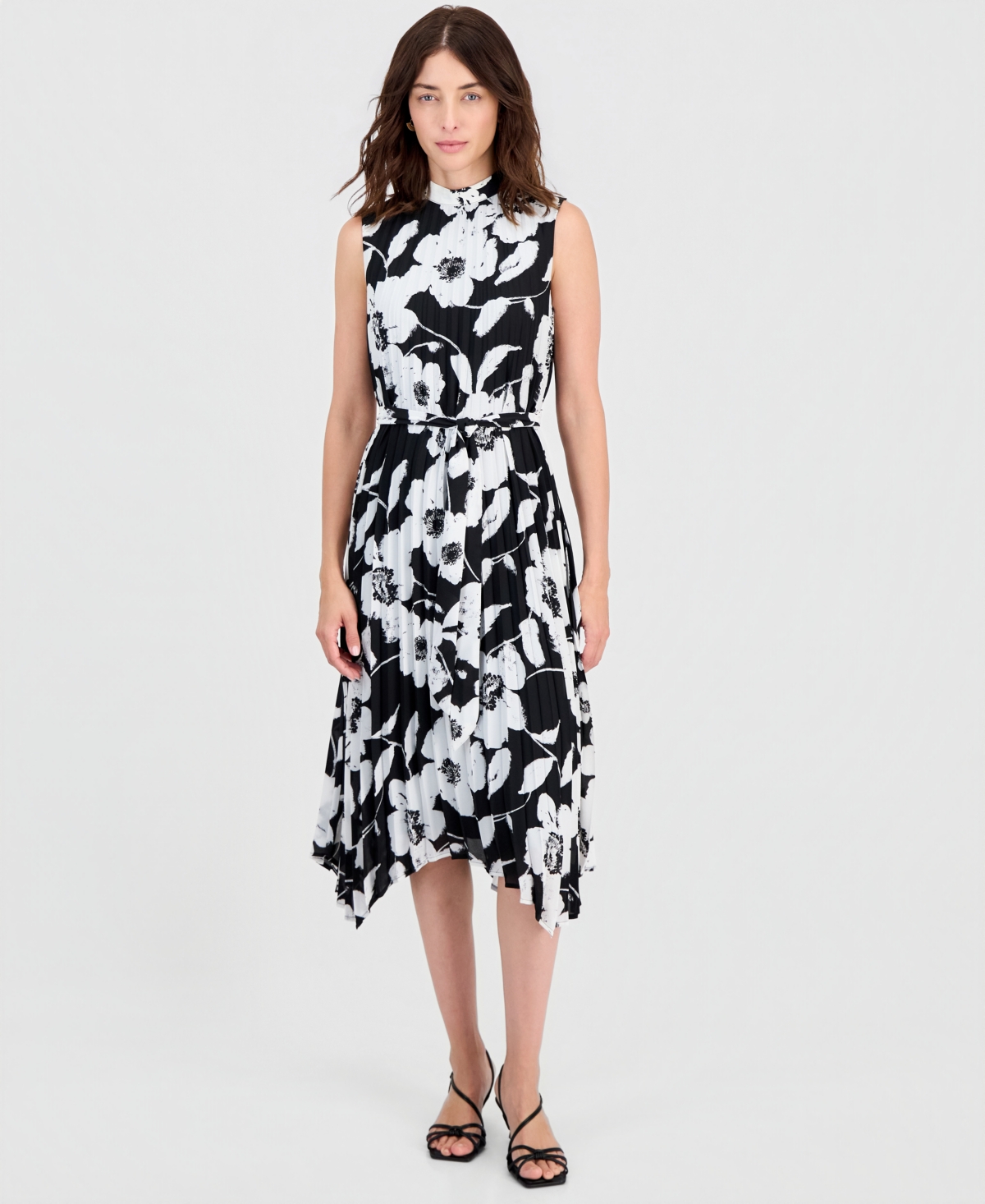 Click here for Tahari Asl Womens Printed Pleated Belted Midi Dres... prices