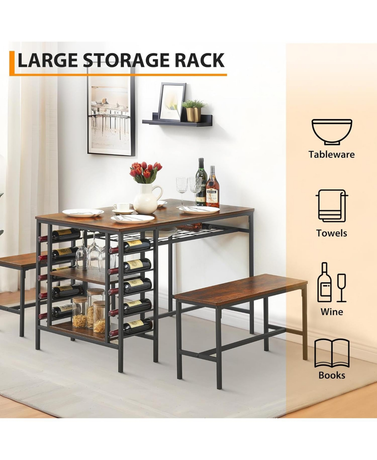Click here for gaomon 3-Piece Dining Set for 4  Table with 2 Benc... prices