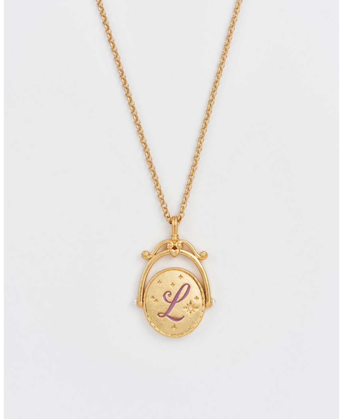 Click here for Fable England L Initial Lavender Spinner Chain Nec... prices